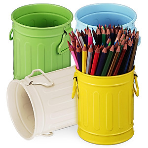 NUOBESTY 4pcs Mini Trash Can for Desk: Metal Wastebasket Tiny Waste Garbage Bin Color Pencil Holder Multifunctional Desk Organizer for Office Home