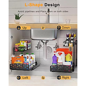 MHHA Under Sink Organizer,Adjustable Height Metal Under Kitchen Cabinet Organizer,2-Tier Sliding Shelf Storage,Multi-Use for Under Kitchen Bathroom Sink Organizers and Storage，Black