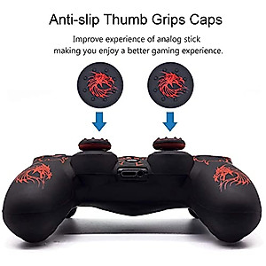 Skin for PS4 Controller, BRHE Anti-Slip Grip Silicone Cover Protector Case Compatible with PS4 Slim/PS4 Pro Wireless/Wired Gamepad Controller with 2 Dragon Carving Thumb Grip Caps