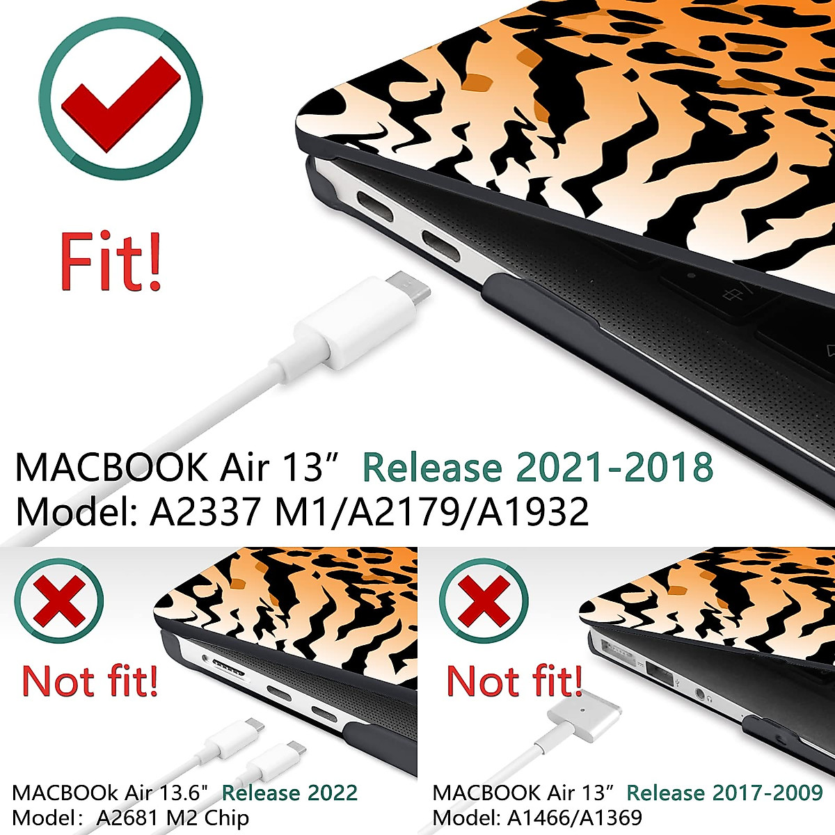 TWOLSKOO for 2021-2018 MacBook Air 13 inch Case A2337 M1 A2179 A1932, Hard Shell Case with Keyboard Skin & Screen Protector for MacBook Air 13.3 inch with Retina & Touch ID, Leopard & Tiger Texture