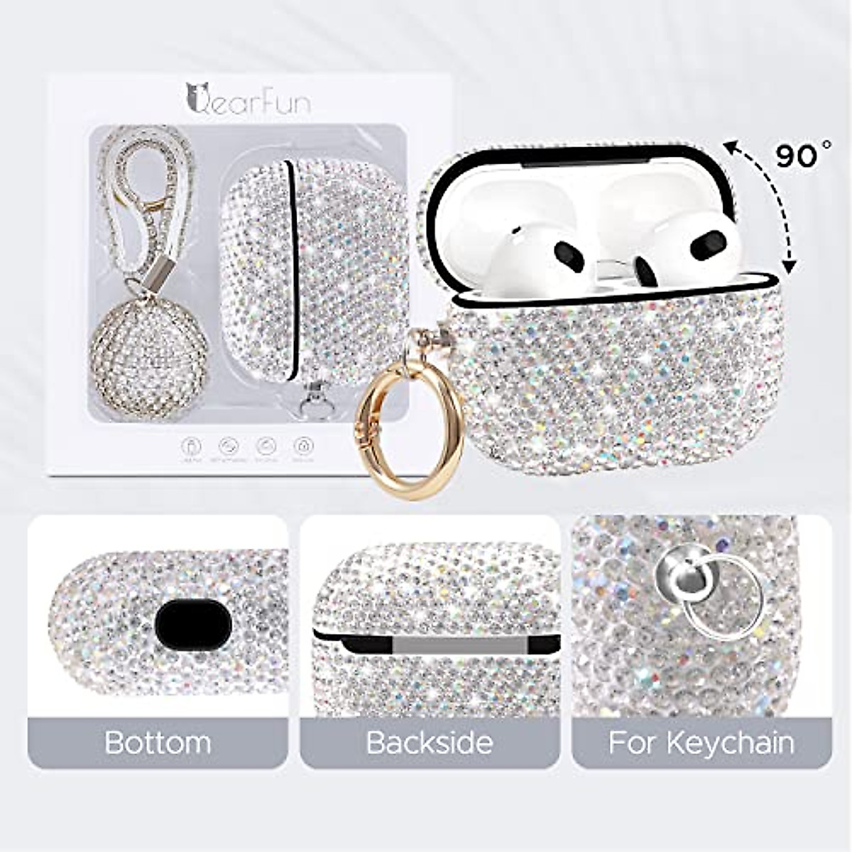 Luxurious Rhinestone AirPods 3rd Generation case,Protective Bling Diamonds AirPod 3 Charging Case Cover, Bling Airpod Gen 3 Case Gift for Women (Silver)