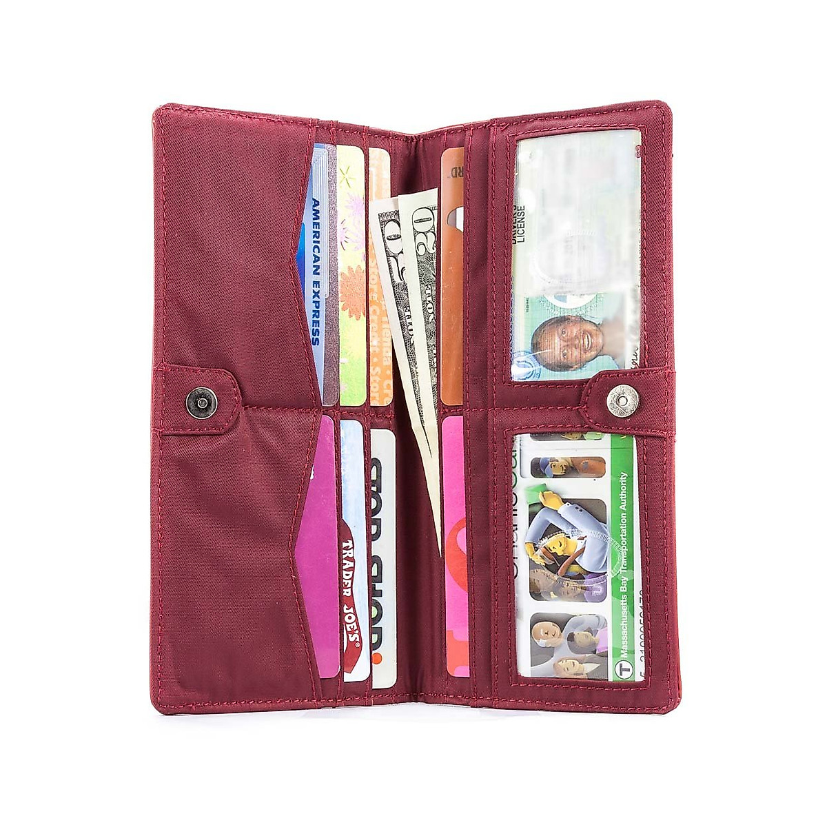 Big Skinny Women's Executive Leather Bi-Fold Checkbook Slim Wallet, Holds Up to 40 Cards, Red