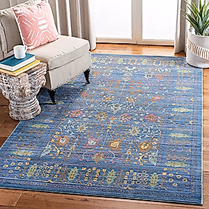SAFAVIEH Valencia Collection Area Rug - 8' x 10', Blue & Multi, Boho Chic Distressed Design, Non-Shedding & Easy Care, Ideal for High Traffic Areas in Living Room, Bedroom (VAL108M)