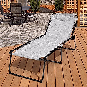 Giantex Patio Lounge Chair Folding Tanning Chair, Sunbathing Chaise Lounge W/Removable Headrest, 4-Gear Backrest, 2-Position Adjustable Anti-Skid Foot-Pads, Portable Camping Beach Chair (1, Gray)