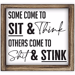 COM-PAD Funny Farmhouse Bathroom Decor Signs - 6 Interchangeable Wall Decorations w/ Hilarious Sayings and Rustic Frame - Instantly Create a Fun Filled Bathroom In Your Home