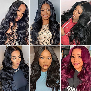 180% High Density HD Transparent Body Wave Lace Front Wigs 4X4 Brazilian Virgin Human Hair Pre Plucked with Baby Hair Glueless Lace Closure Wigs for Women (24inch,Natural Black)