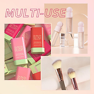 YALINCMOO Makeup Blush Stick, Liquid Highlighter, Belt Double Ended Makeup Brush, Multi-Use Red Blush Stick Moonlight Face Highlighter for All Skin (Pink)