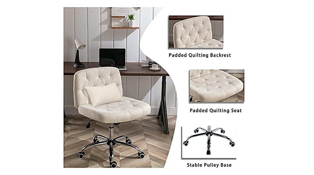 iMenting Wide Seat Armless Rolling Desk Chair - Beige