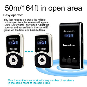 Retekess T130 Wireless Tour Guide System Headsets Voice Transmission, Simple Basic, Easy Operation, Translator Interpretation Equipment for Church, Conference (Case of 1 Transmitter 6 Receivers)