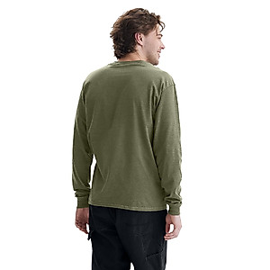 Hanes mens Beefy Long Sleeve Three-button Henley Shirt, Camouflage Green Heather, Medium US