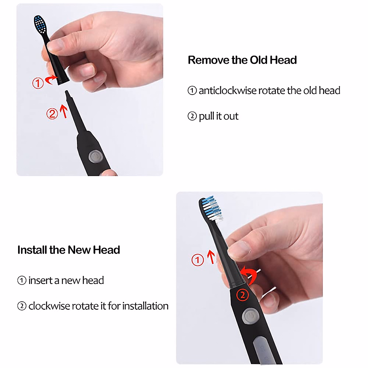 Replacement Toothbrush Heads Compatible with fairywill Electric Toothbrush, Model FW-507/FW-508/2011/959/917/551, D1/D3/D7/D8,W Shape Design Planted with Nylon Bristle (6 Pack - Black)