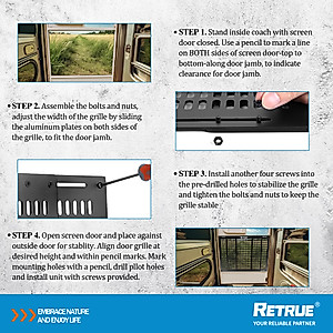 RETRUE RV Screen Door Protector Adjusts from 22" to 31.5" Aluminum Alloy Camper Screen Door Protector Guard for Dogs Kids Safe, Black