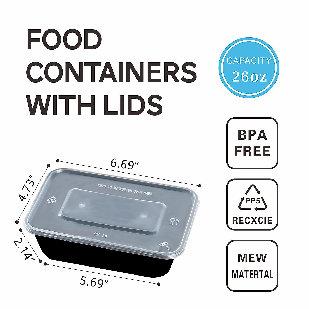 Hemind Meal Prep Container 24 oz[50 Pack ] Disposable Food Containers with Lids to go Containers for Food, Freezer & Microwave Safe BPA Free
