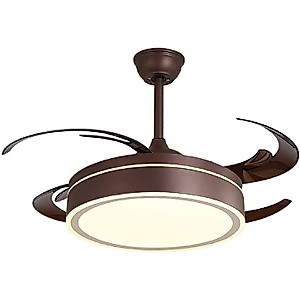 Lighting Groups 42" Retractable Ceiling Fans with LED Light Remote Control 4 Invisible Clear ABS Blades Livingroom Diningroom Fan Chandelier Indoor Ceiling Light Kits with Fans (Brown)
