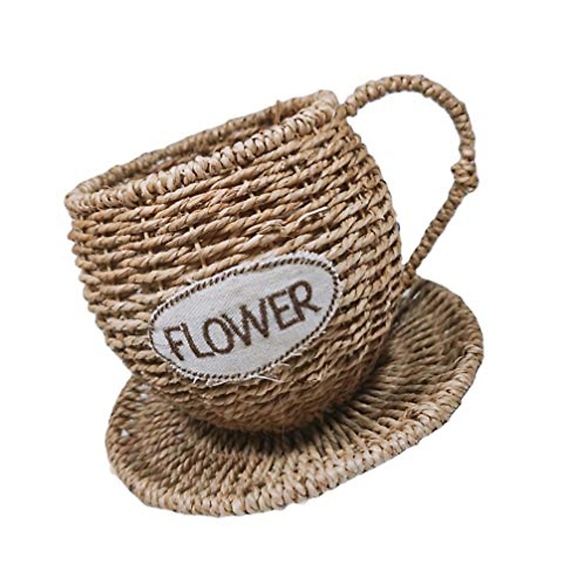 Cabilock Woven Teacup Flower Basket Rattan Woven Basket Desktop Decor Woven Flower Vase Fiddle Leaf Fig Wicker Woven Basket Dining Table Planter Water Plant Weaving Indoor Household Basket