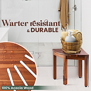 TINAMO 12" Shower Foot Rest - Wooden Corner Shower Benches for Inside Shower - Small Corner Stool Footrest for Shaving Legs - Waterproof Bath Step Stools Bench for Bathroom (Acacia)