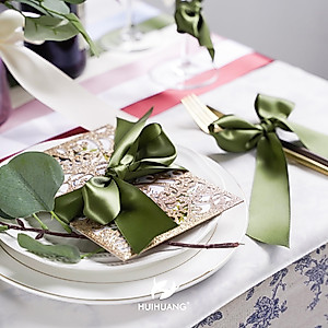 HUIHUANG 1-1/2 inch Double Face Satin Ribbon, Polyester Moss Green Ribbon 50 Yards Per Roll for Gift Wrapping Bows Making Floral Bouquet Wedding Invitations Decor Party Favor and Craft Supplies