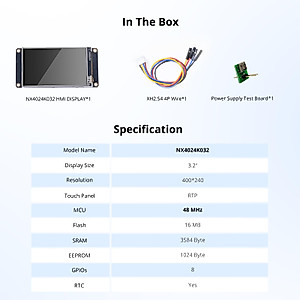 Nextion 3.2″ HMI Display Enhanced Series NX4024K032 Resistive LCD-TFT Touch Screen 400 * 240, Nextion Display with RTC Function and 8 Digital GPIOs, Suitable for Racing Dashboard, MMDVM, etc.