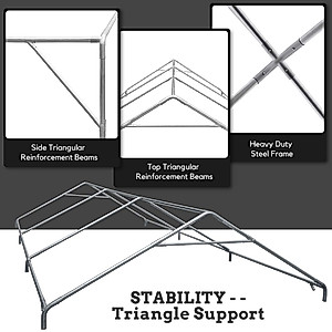 PEAKTOP OUTDOOR 10x20 ft Heavy Duty Carport, Portable Car Canopy, Garage Tent, Boat Shelter with Reinforced Triangular Beams and Ground Bar, Removable Sidewall & Zipper Doors, Beige