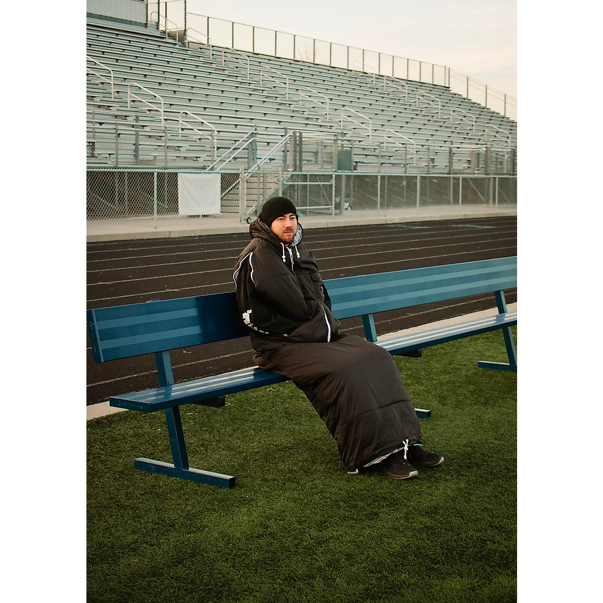 Thermotuff Wearable Sleeping Bag with Dual Hoodie, Zippered Arm Holes, Pockets & Adjustable Drawstring - Ideal for Camping, Cold Weather Hiking, and Stadium Sak Blanket (Black)