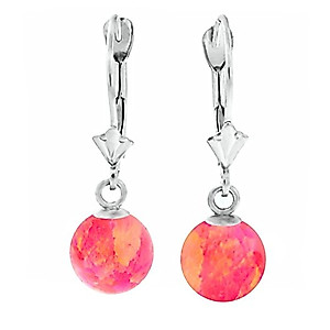 Trustmark 14K White Gold Hot Pink Synthetic Opal Ball Leverback Drop Earrings