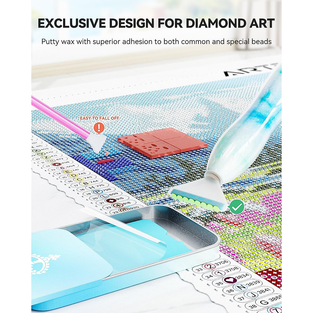 ARTDOT Strong Adsorption Putty Wax for Diamond Painting Kit for Adults,Large Size Glue with Sealed Storage Box for Diamond Art Accessories and Tools