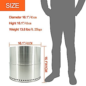 Yumpanda 16" Smokeless Outdoor Fire Pit Stove Wood Campfire Grill for Outside Stainless Steel