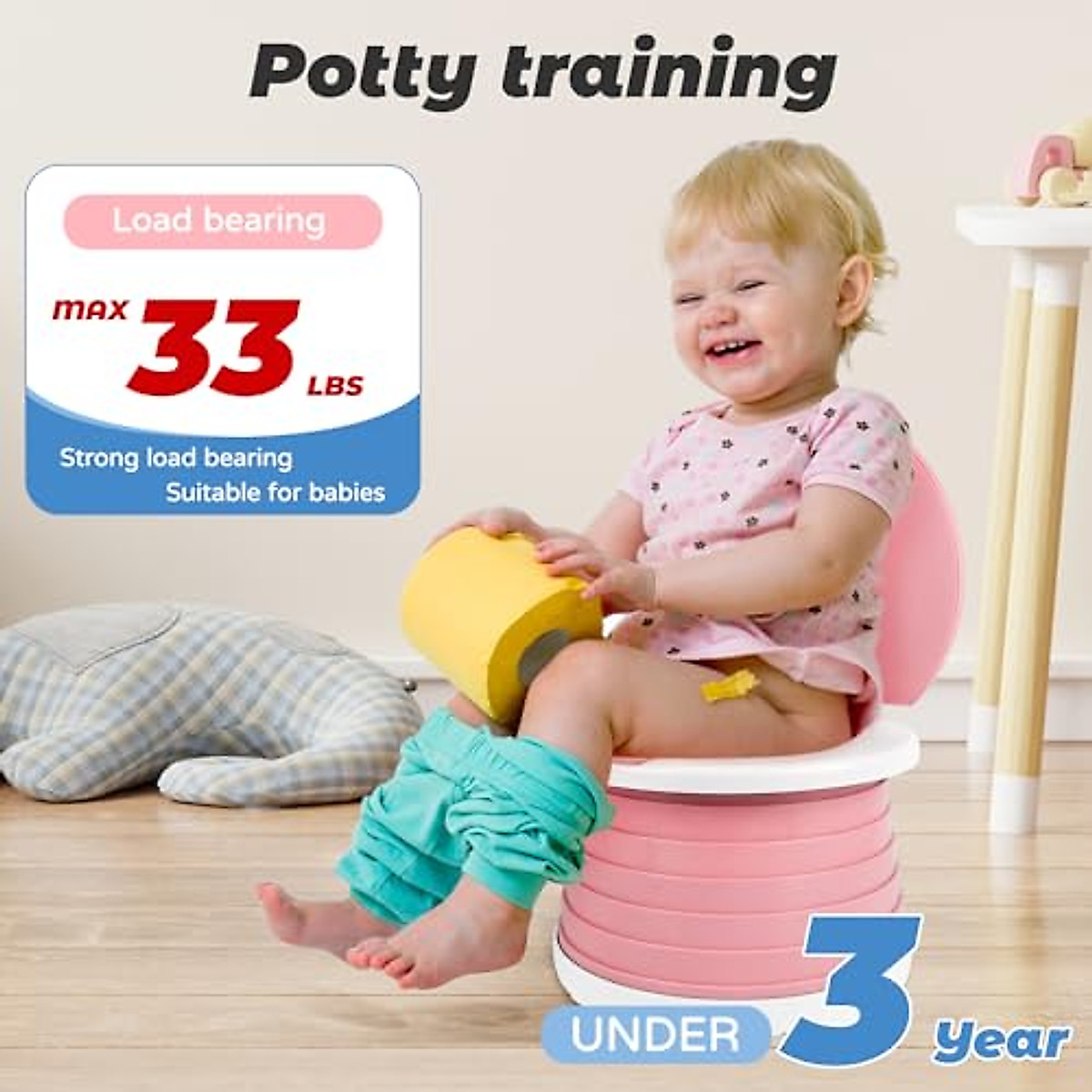 Travel Potty for Toddler, Portable Toilet Seat for Kids, Foldable Travel Toilet with A Roll of Cleaning Bags for Car, Camping, Outdoors