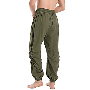 perdontoo Mens Casual Cotton Linen Pant Elastic Waist Drawstring Yoga Jogger Pants (3X-Large, Army Green)