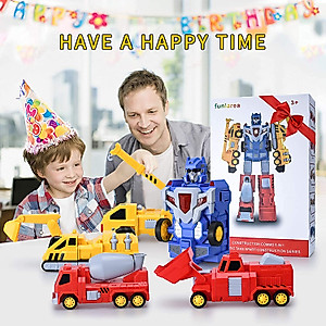 funlarea Toys for 3 4 5 6 7 8 Year Old Boys, Construction Vehicles Transform Robot Kids Toys, STEM Building Toys for Kids Ages 3-8, 5-in-1 Trucks Car Gifts for Boys Girls