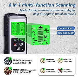 Tanscos Stud Finder - 6 in 1 Stud Sensor Wall Scanner,Wood Studs/Joists/Pipes/AC Wire Detector,with Magnetic/Non-Magnetic Metal Detection