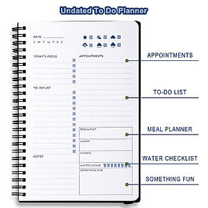 UtyTrees Undated Daily Planner: 5.7"x8.5" 144 Pages, Daily To Do List Notebook, Daily Journal with Meals Planner, Office Organization Unisex Planners, Black