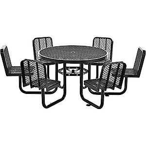 Global Industrial 46" Round Expanded Metal Carousel Picnic Table with 6 Seats, Black