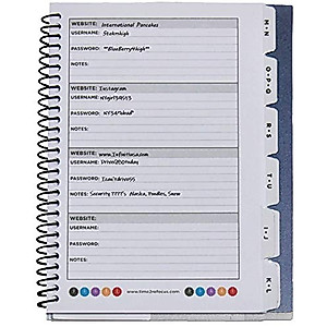RE-FOCUS THE CREATIVE OFFICE, Password Book Keeper, Small, Mini, Purple, Alphabetical Tabs, Spiral Bound, Removable Sheets, Journal Organizer, Includes Website, Address, Username, Password