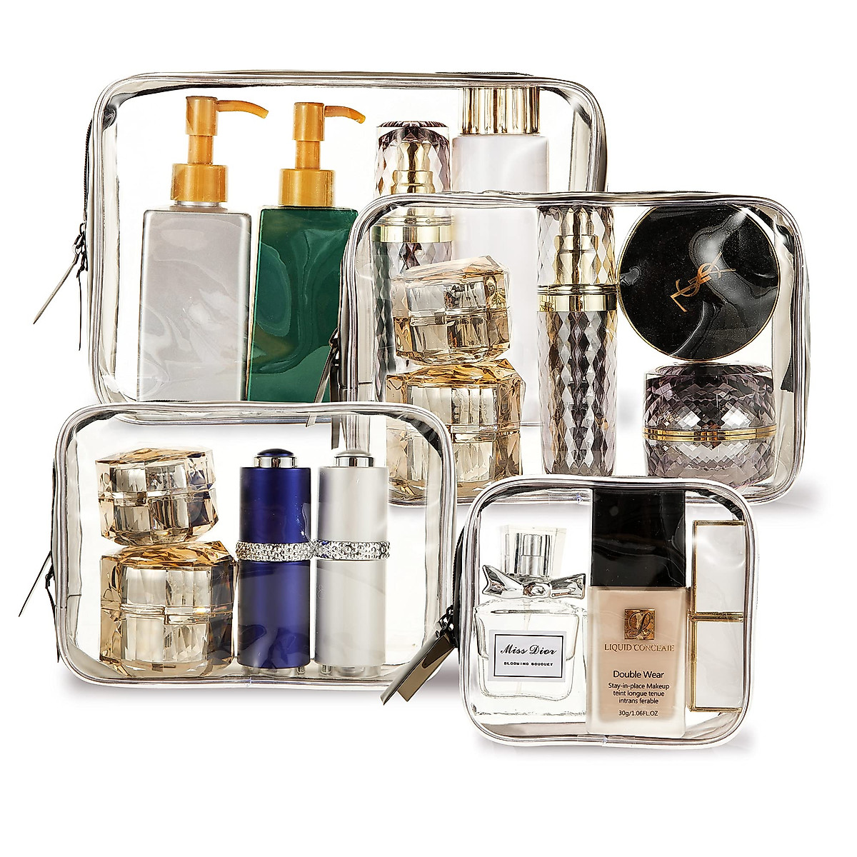 Ovenot 4 Pcs Clear Makeup Bags with Zipper, Makeup Cosmetic Bag for Women Men, Makeup Bag for Travel, Bathroom