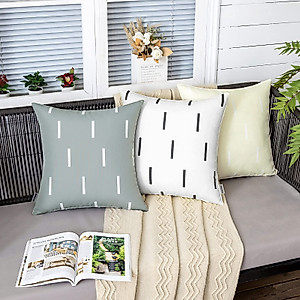 MIULEE Set of 2 Decorative Outdoor Waterproof Throw Pillow Covers Geometric Square Pillowcases Stripes Cushion Case for Patio Garden Couch Tent Sofa Bedroom 20 X 20 Inch Pure White