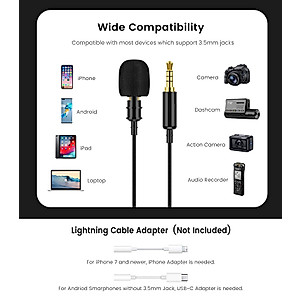 VIOFO Professional Lavalier Lapel Microphone Kit Omnidirectional Lavalier Mic Compatible with iPhone Android Smartphone, Laptop, PC, DSLR for YouTube, Podcast, Interview, Video Conference