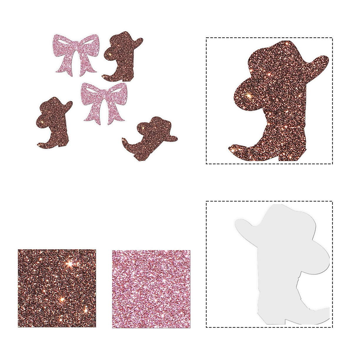 Ambishi 120pcs Pink & Brown Glitter Boots or Bows Confetti, Boy or Girl Gender Reveal Party Decoration, West Theme Baby Shower Confetti Paper Table Scatter