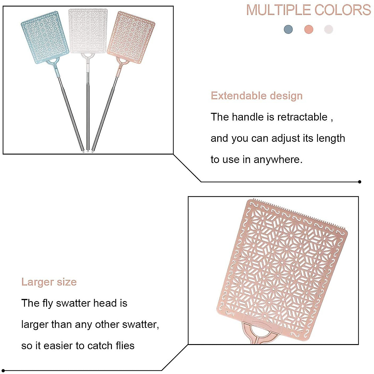3 Pieces Fly Swatter Manual Retractable Fly Swatter Detachable Telescopic Fly Swatter, 3 Colors