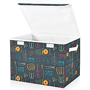 RunningBear Theme for Music Lovers Large Storage Bins with Lid Collapsible Storage Bin Storage Basket Clothes Toys Bin for Bedroom Closet Shelves Office Nursery