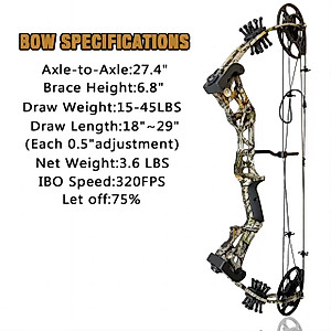 PANDARUS Compound Bow Set 15-45lbs for Pull Beginner and Teens Right Handed Adjustable 18"-29" Draw Length, 320 FPS Speed, Hunting Bow Archery Set New 2024(Camo Right Handed Bag Pro)