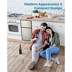 Bodare Mini Fridge with Freezer Quiet: 3.2 Cu.Ft Mini Refrigerator with 2 Doors - Small Refrigerator Energy-Efficient Compact Refrigerator - Small Fridge for Bedroom Dorm Office Apartment (Champagne)