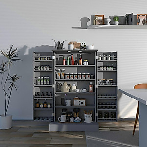 VEKOO 41" Kitchen Pantry Storage Cabinet Food Storage Cabinets with Doors and Adjustable Shelves Freestanding Grey Storage Cabinet for Kitchen, Living Room and Dinning Room