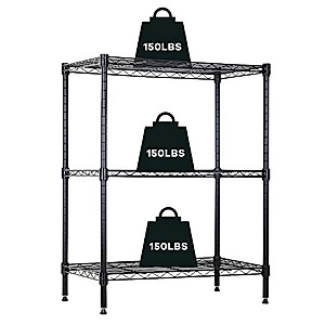 NChanmar 3-Tier Wire Shelving Unit Storage Shelves Shelf Organizer 30"x23"x12" Heavy Duty Metal Storage Rack Wire Rack NSF Height Adjustable for Laundry Bathroom Kitchen Garage Shelving(Black)