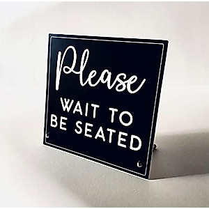 Please Wait To Be Seated Business Freestanding Counter Top Sign | Custom Coffee Shop Restaurant Bakery Ice Cream Stand | Cafe Decor Display Hostess Stand