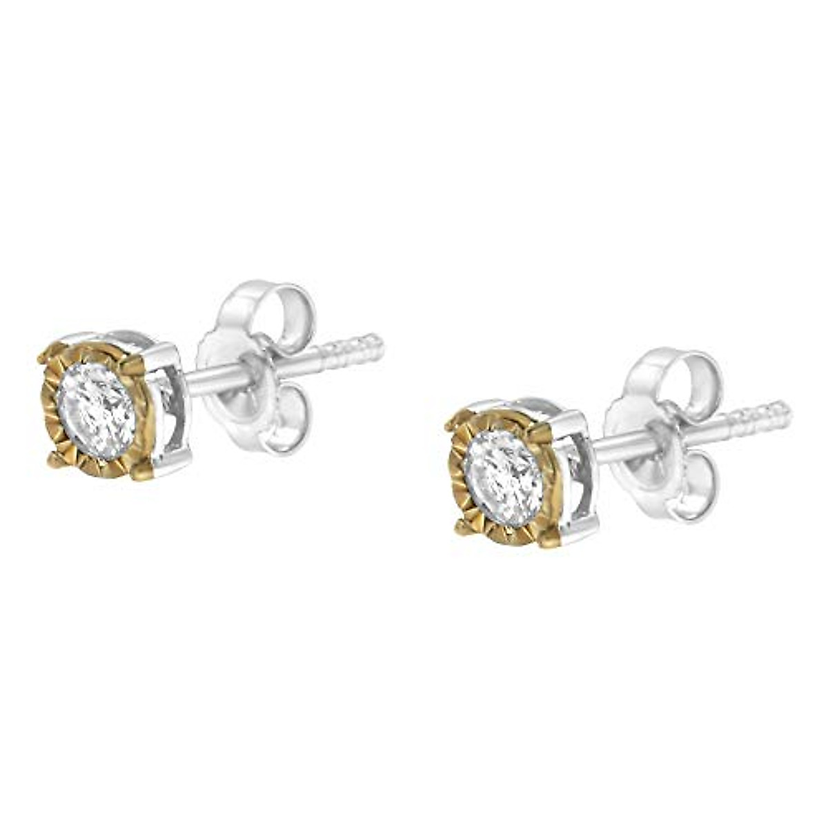 10K Two-Tone Yellow & White Gold over .925 Sterling Silver 0.40 Cttw Round Diamond Miracle-Set Stud Earrings (K-L Color, I2-I3 Clarity)