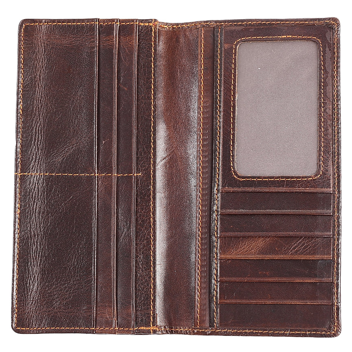 Womens Ladies Genuine Leather Wallet Long Embossing Bifold Wallet Clutch Purse (Coffee)