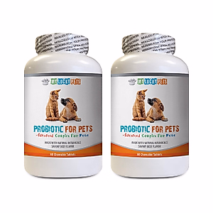 MY LUCKY PETS LLC cat probiotic Blend - PET PROBIOTIC - Dogs and Cats - Digestive Boost - GET RID of Bad Breath and Stop Diarrhea - Active Cultures probiotic - 2 Bottles (120 Treats)