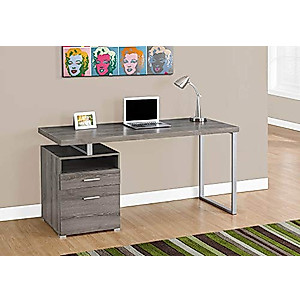 Monarch Specialties Computer Writing Desk for Home & Office Laptop Table with Drawers Open Shelf and File Cabinet-Left or Right Set Up, 60" L, Dark Taupe