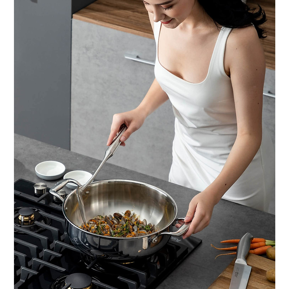 304 Stainless Steel Kitchen Utensils Set - 8 PCS All Metal Cooking Tools with Spatula, Solid Spoon, Slotted Spoon, Ladle, Skimmer Slotted Spoon, Slotted Spatula Tunner, Spaghetti Spoon, Large Spoon